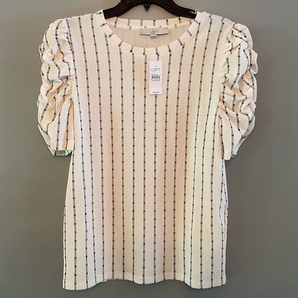 LOFT | Tops | Loft Cream Puff Sleeve Ruffled Blouse | Poshmark